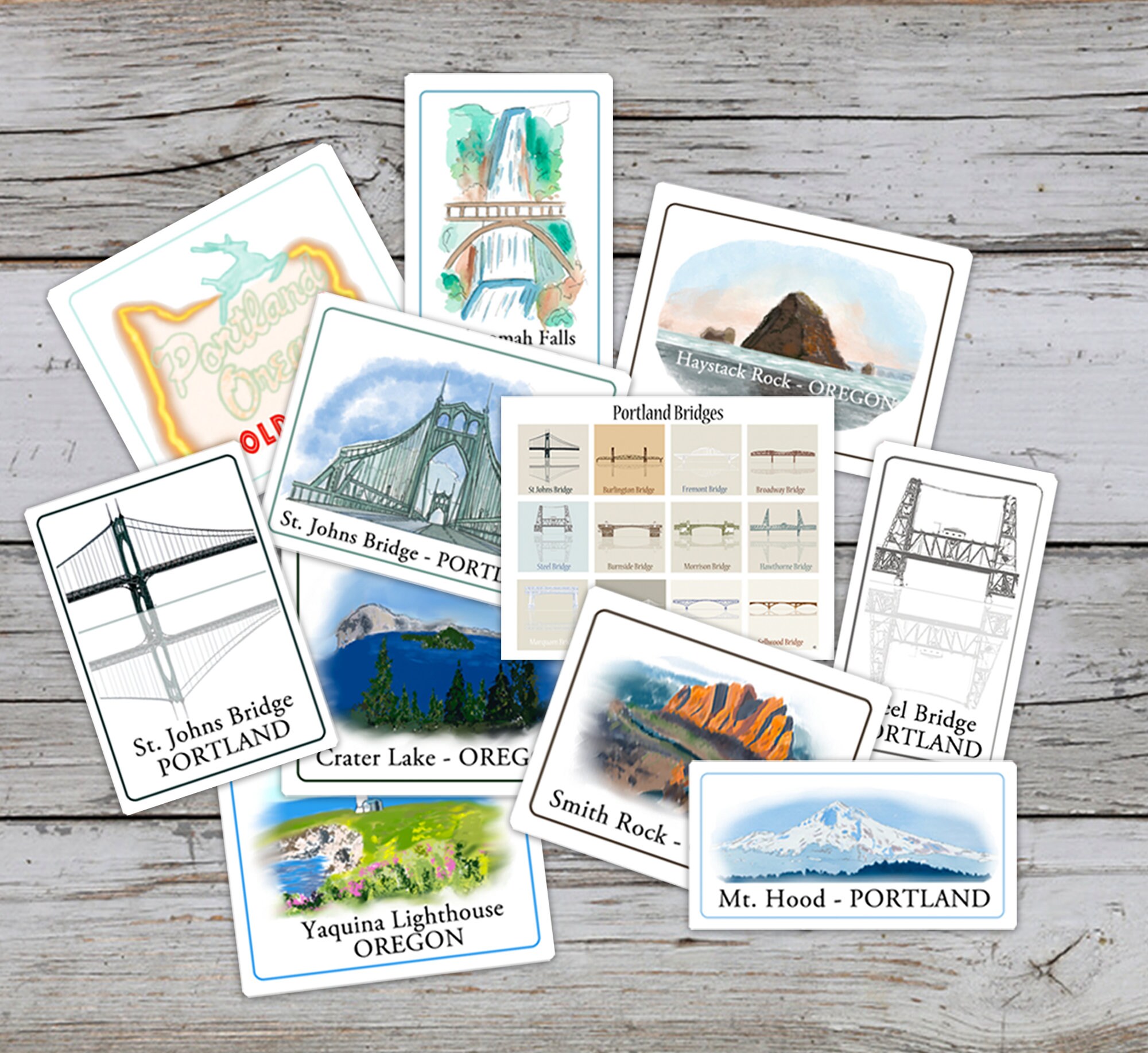Oregon Stickers Watercolor, Portland Bridges Sticker, Crater Lake ...