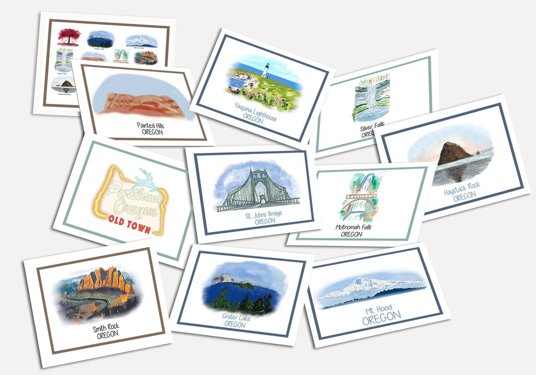 Oregon Cards Set, Portland Cards, Oregon Notecards, Iconic Oregon Card ...