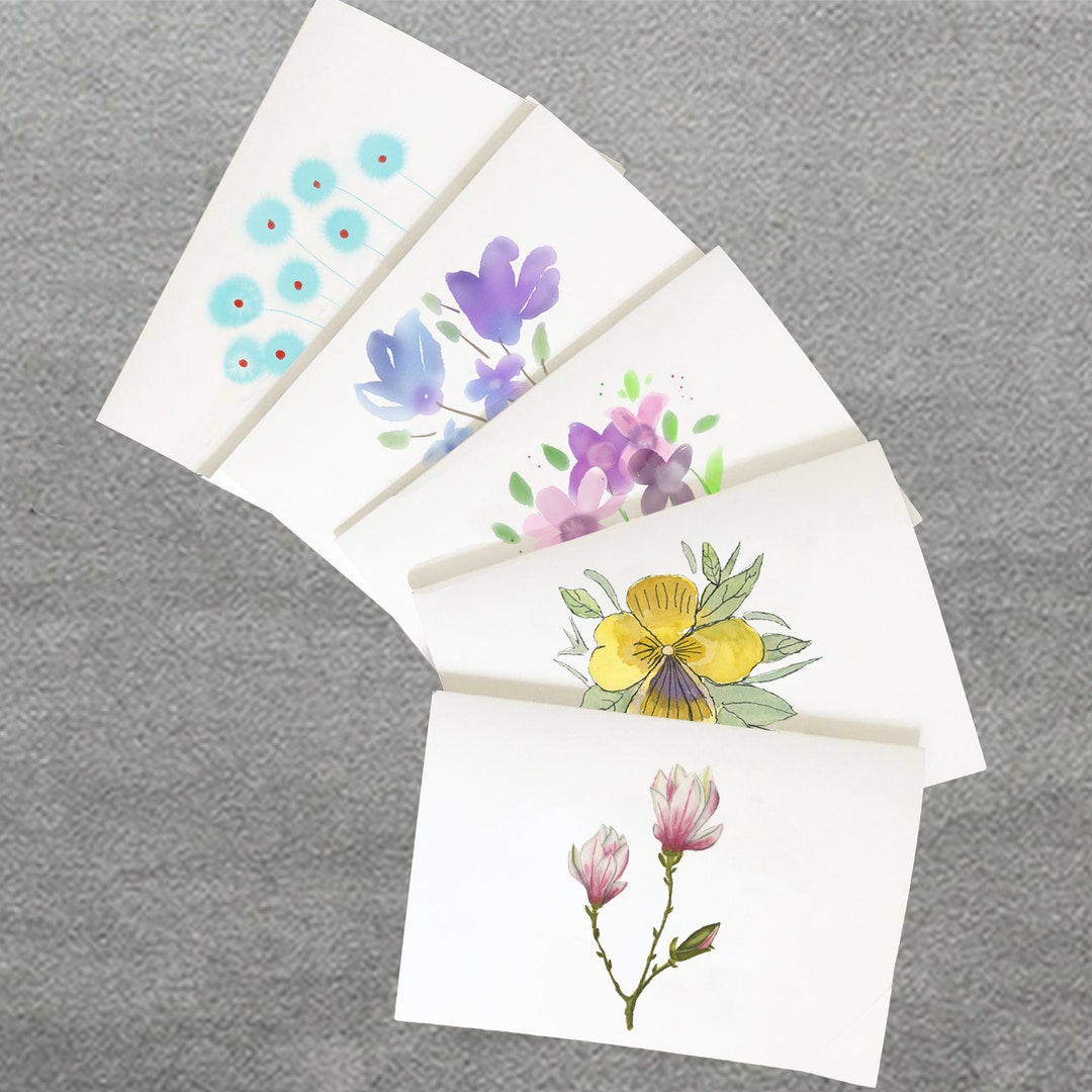 Watercolor Flower Note Cards, Flowers Cards Set, Watercolor Floral ...