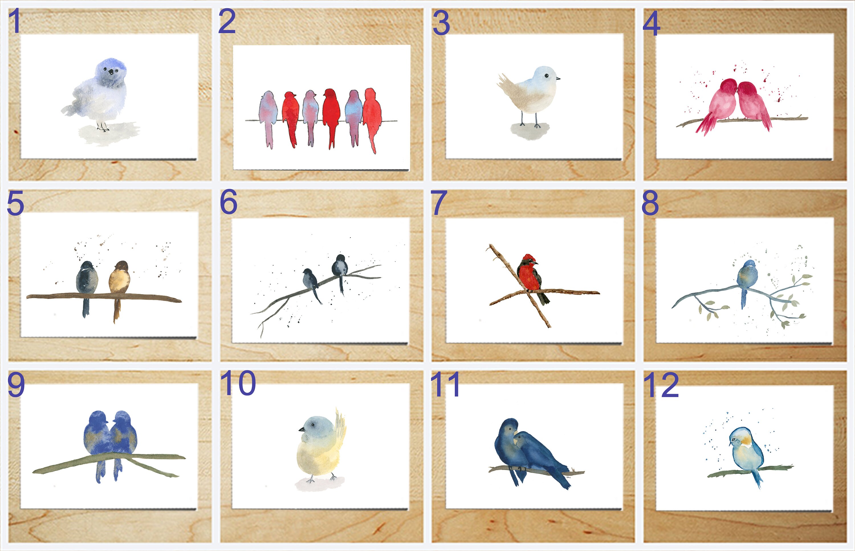 Custom Watercolor Birds Cards Variety Set, Watercolor Bird Note Cards ...