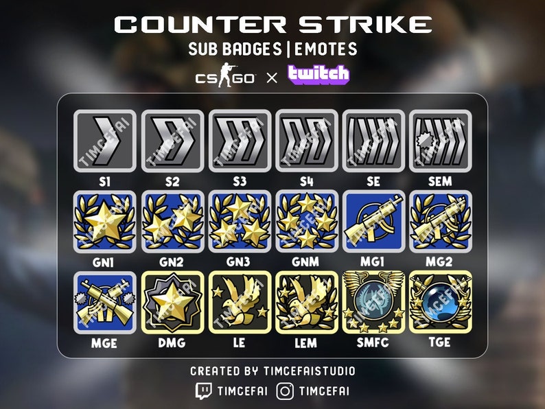 COMPLETE 18 CS:GO Rank Sub Badges/emotes (twitch/youtube/discord) - Etsy