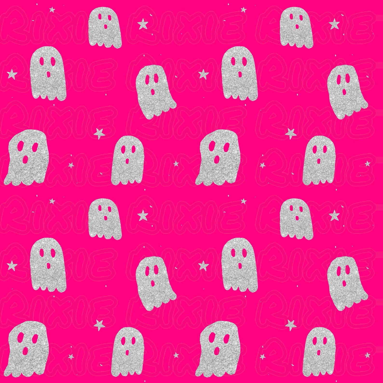 Silver Glitter Cute Ghosts on Neon Pink Seamless File. Silver Sparkle ...