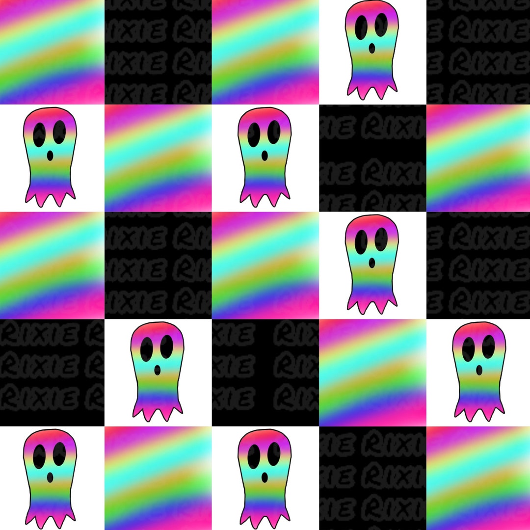 Neon Ombre Checker Halloween Ghost Seamless File. Checkered Neon Ghost ...