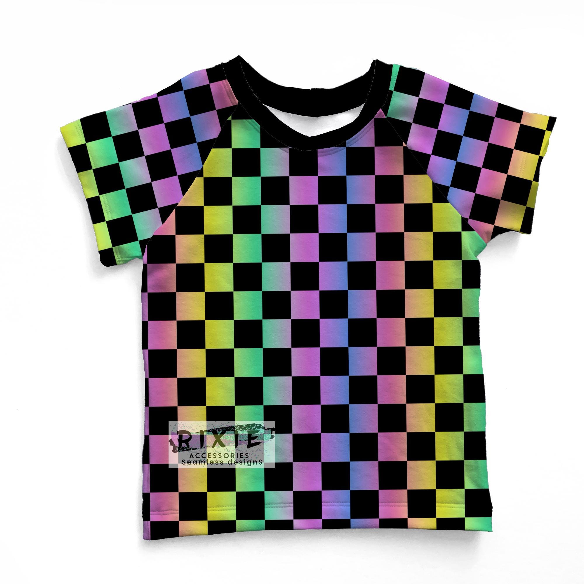 Checkered Neon Rainbow Black Seamless File. Stripe Checkered Black Seamless File. Checkerboard ...