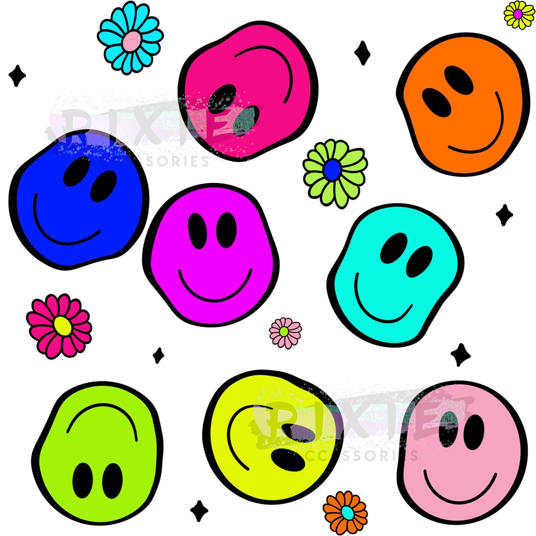 Seamless Files. Retro Neon Smiley Faces Seamless File. Neon Smiley ...