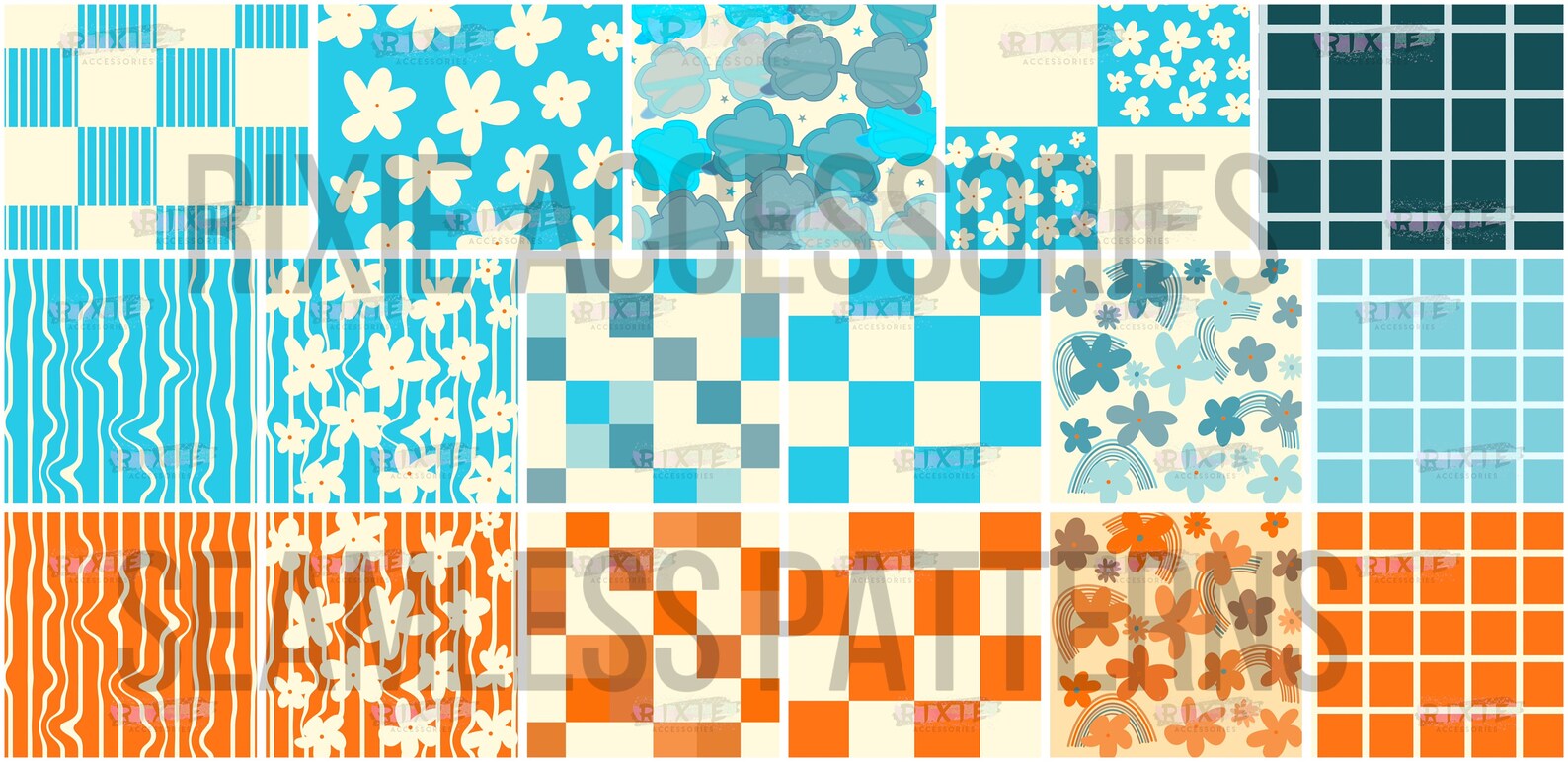 Seamless Files. Squiggly Stripe Flower Seamless File. Boho Flower Seamless Files. Summer Blue ...