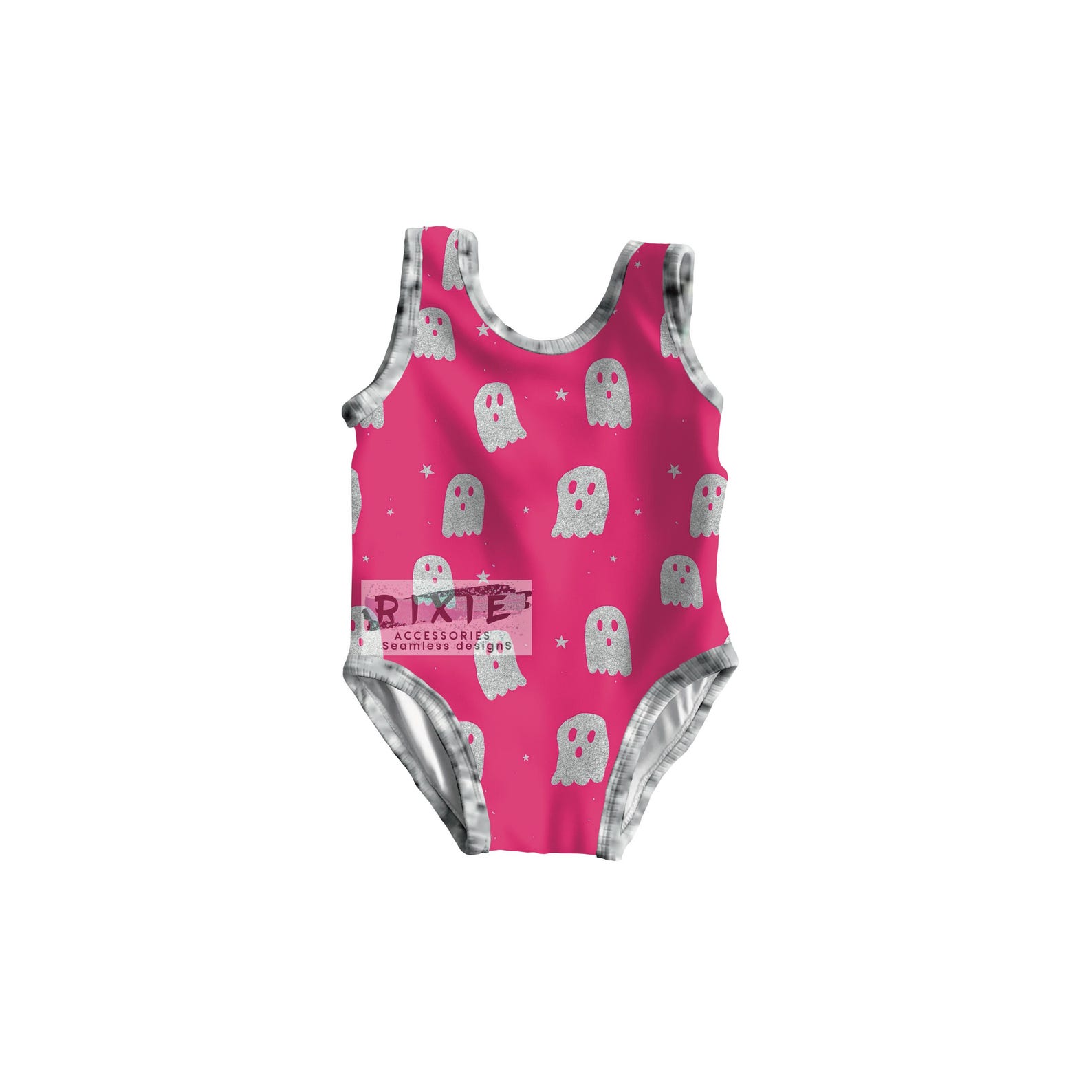 Silver Glitter Cute Ghosts on Neon Pink Seamless File. Silver Sparkle ...