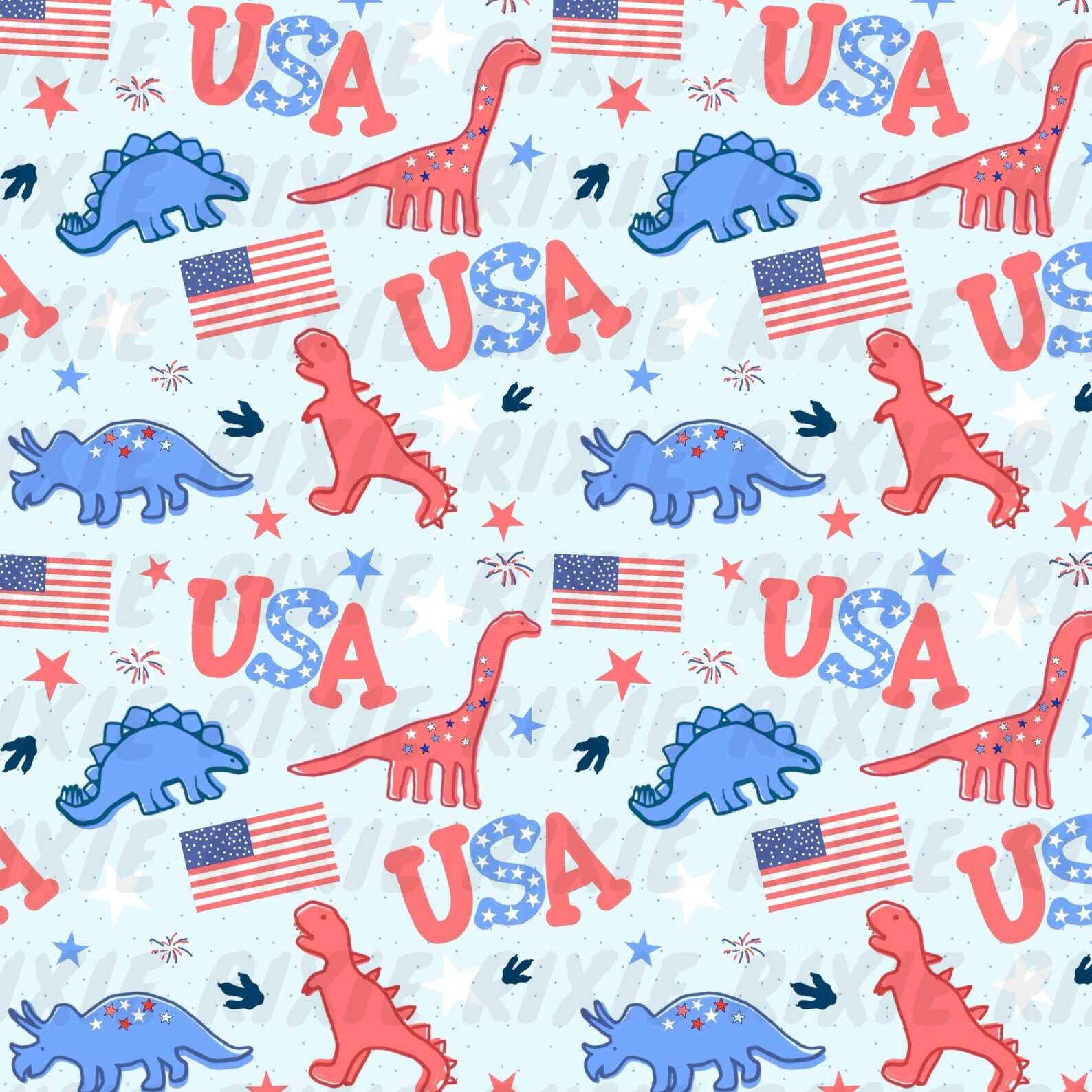 July Fourth Dino Seamless File. Dinosaur Red White Blue Seamless File ...