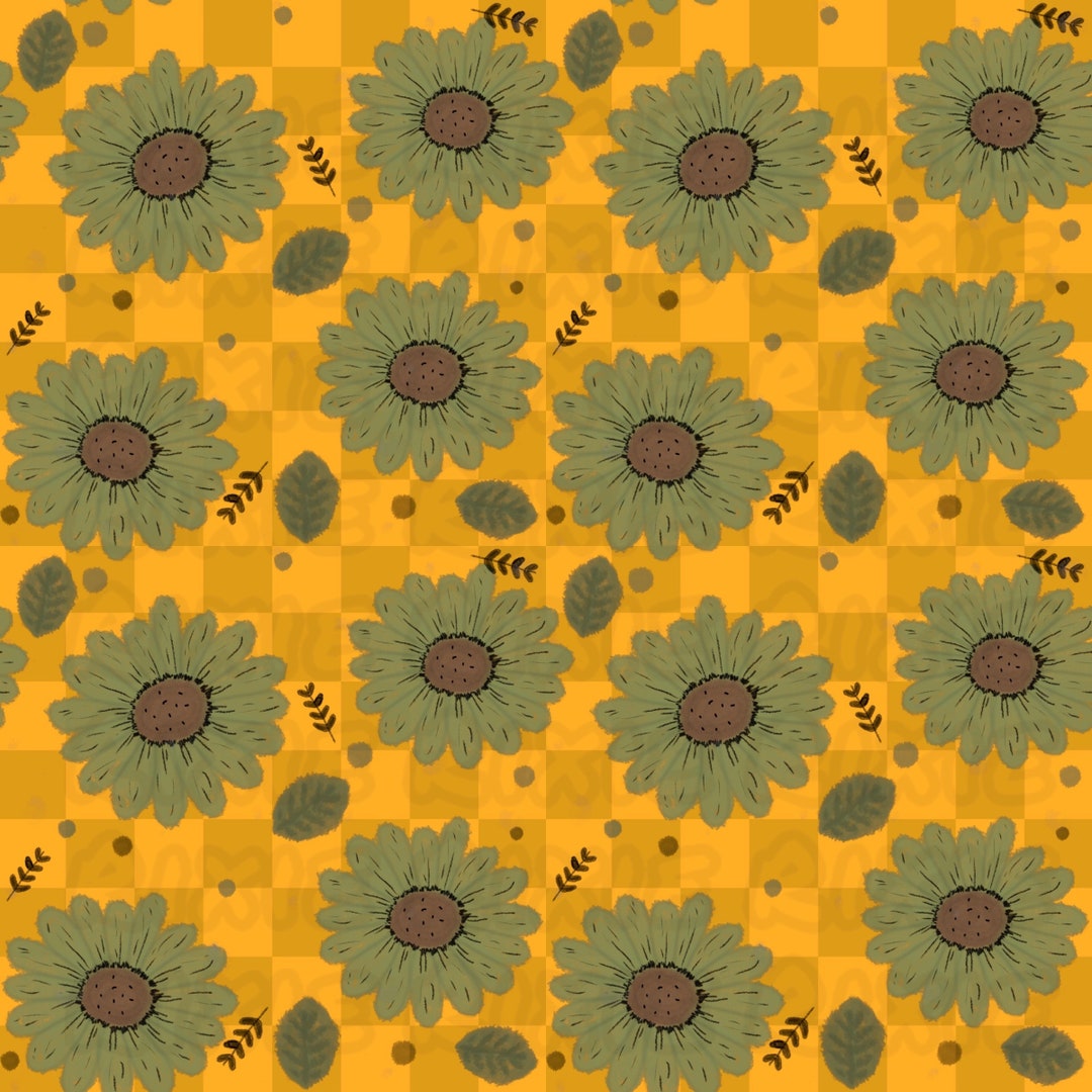 Sunflower Checkerboard Green Seamless File. Gender Neutral Sunflower ...
