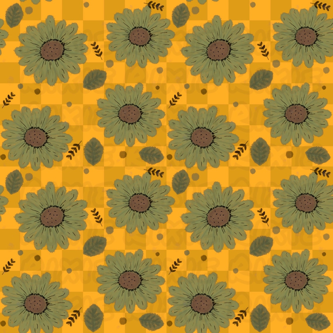 Sunflower Checkerboard Green Seamless File. Gender Neutral Sunflower ...