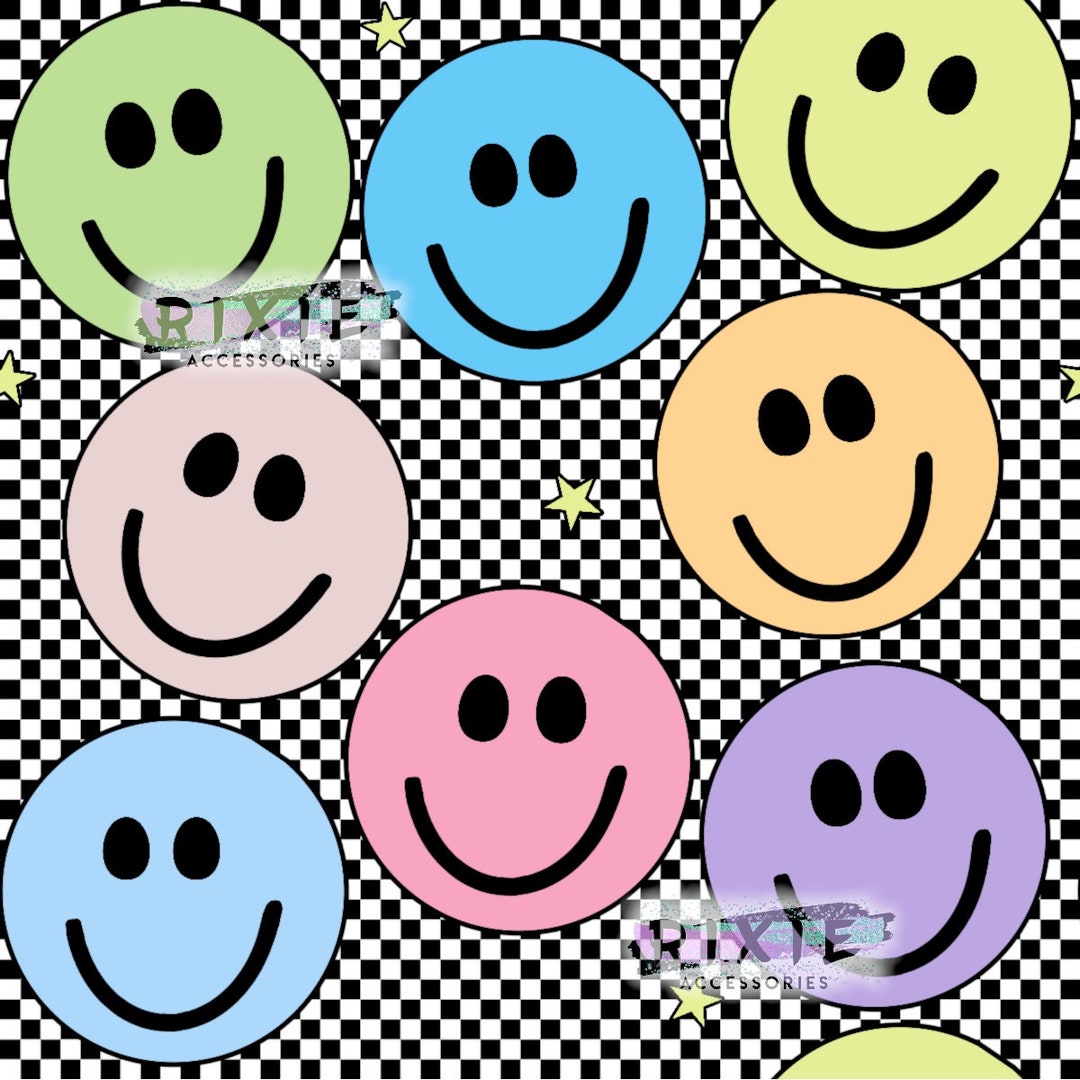 Seamless Files. Pastel Smileys on Black and White Checkerboard Seamless ...