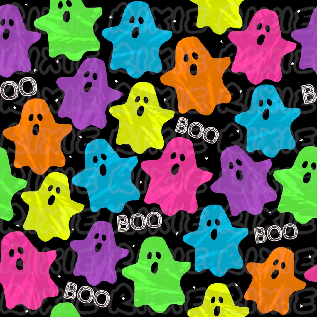 Neon Ghost Halloween Seamless File. Neon Boy Girl Ghost Seamless File ...