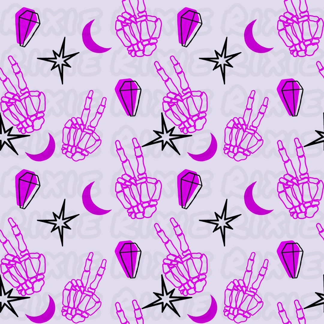 Skeleton Hand Mystical Gem Seamless Design. Pink Skeleton Gems Seamless ...