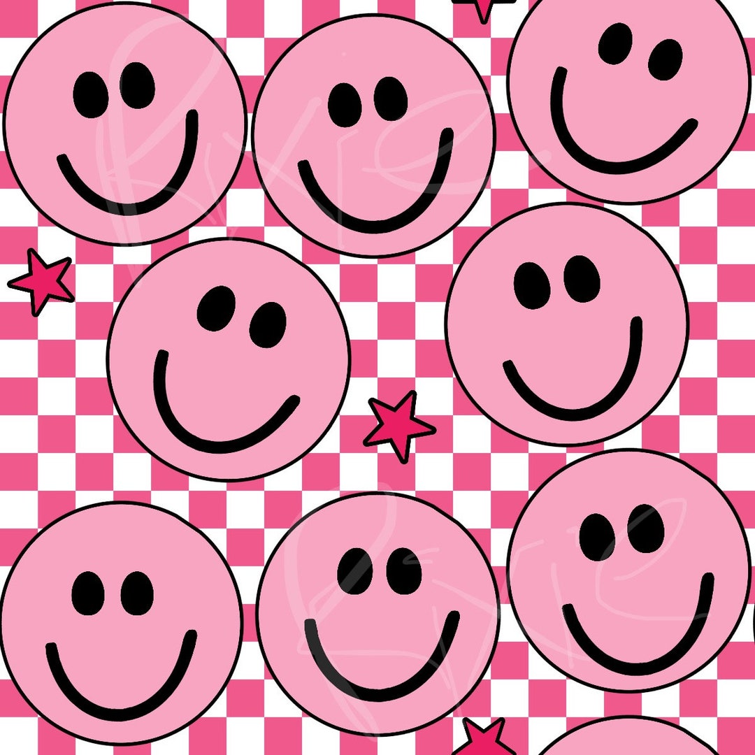Seamless Files. Pink Smileys on Pink and White Checkerboard Seamless ...