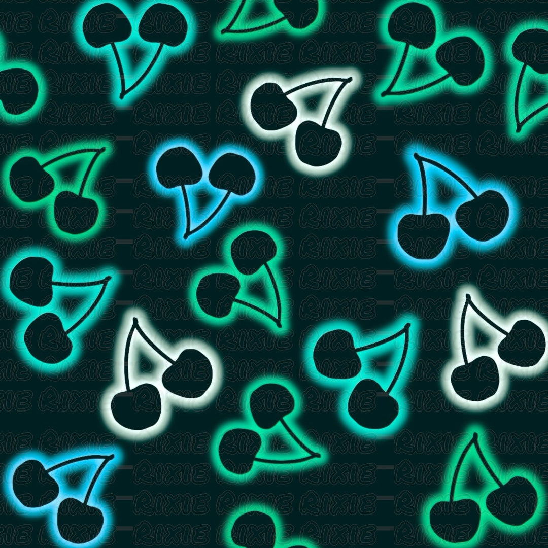 Blue Green White Glowing Cherry Seamless File. Neon Cherries Seamless ...