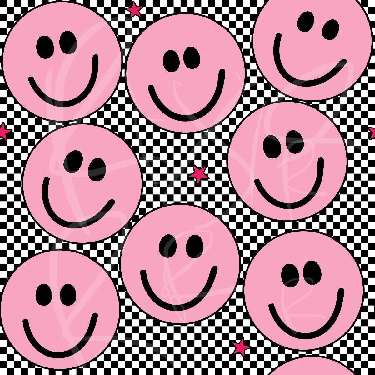 Seamless Files. Pink Smileys on Tiny Black and White Checkerboard Seamless Files. - Etsy