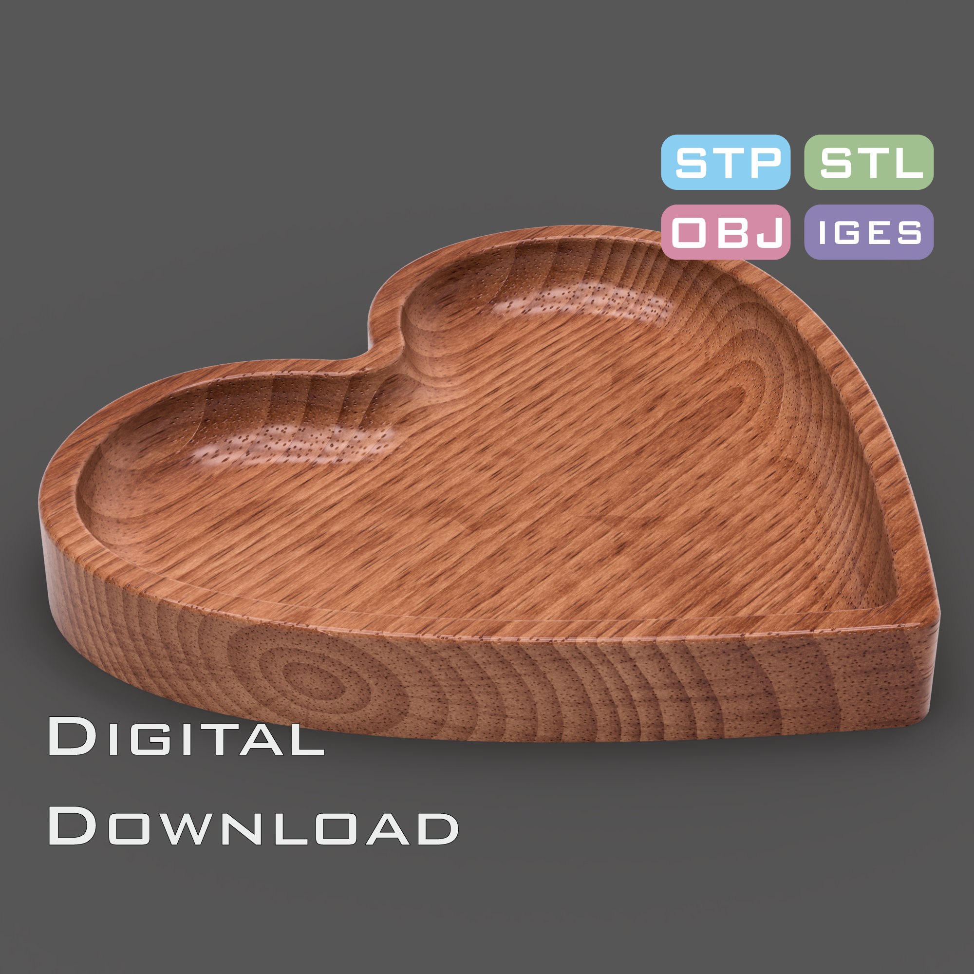 Heart Shaped Tray Digital 3D STL, STP Model for CNC Machine, 3D Printer ...