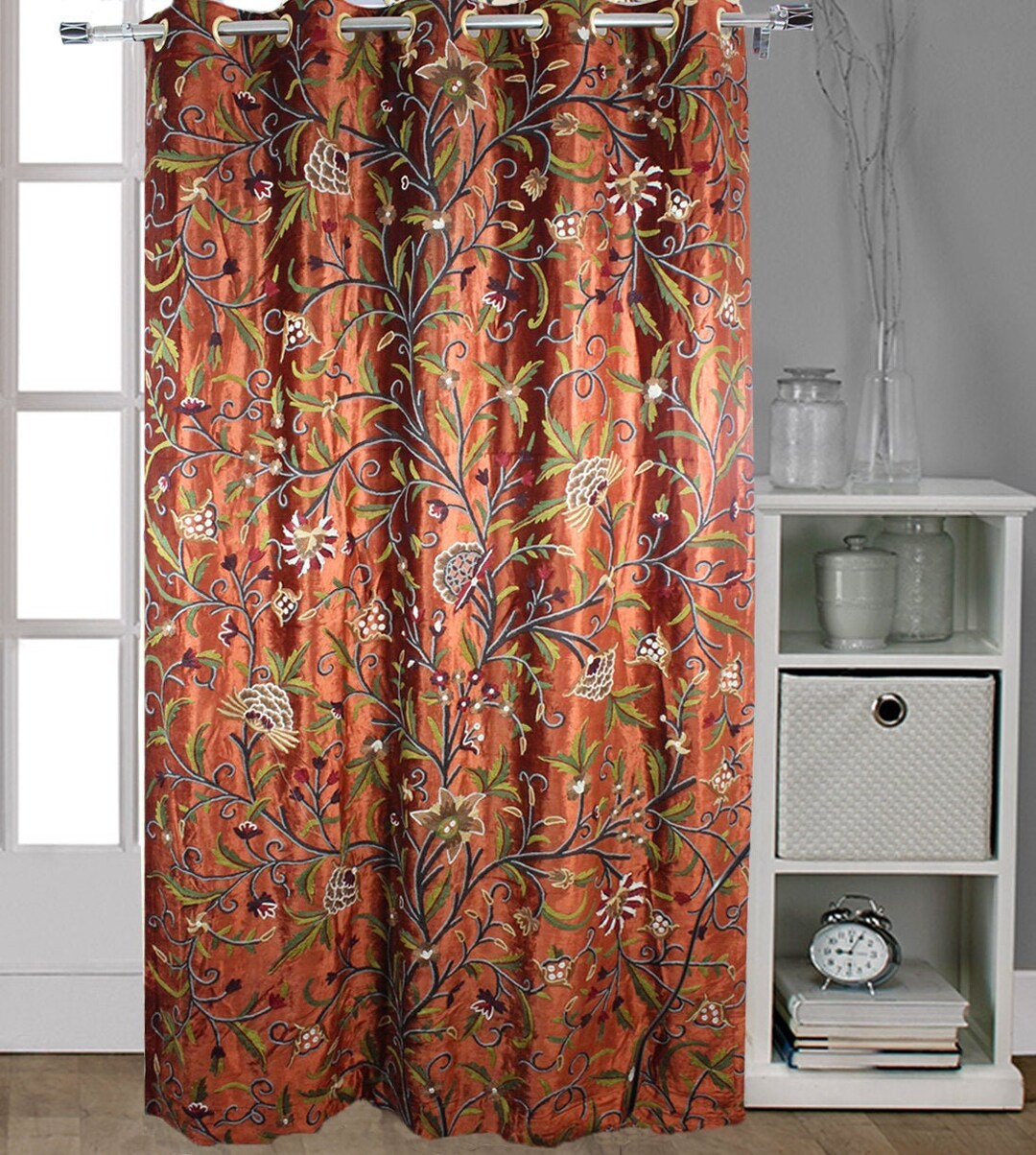 Beautiful Amber Rust Velvet Crewel Hand-embroidery Curtain-velvet ...