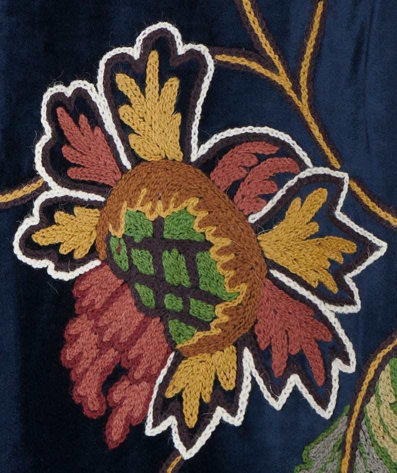 Beautiful Navy Blue Velvet Hand-embroidery FULLY-LINED Crewel Curtain ...