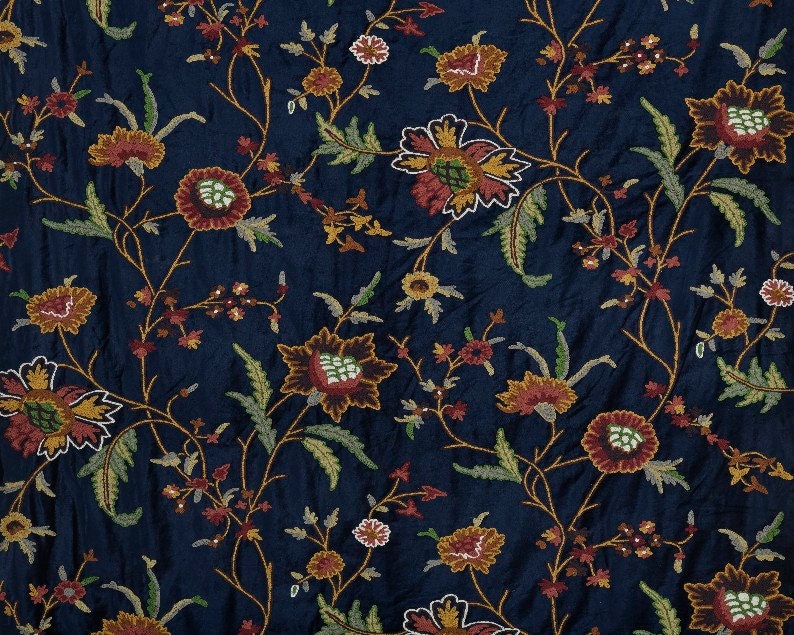Beautiful Navy Blue Velvet Hand-embroidery FULLY-LINED Crewel - Etsy