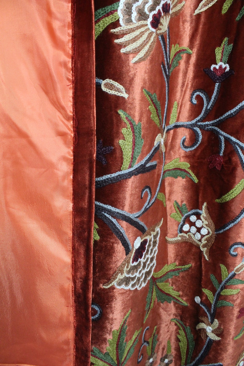Beautiful Amber Rust Velvet Crewel Hand-embroidery - Etsy