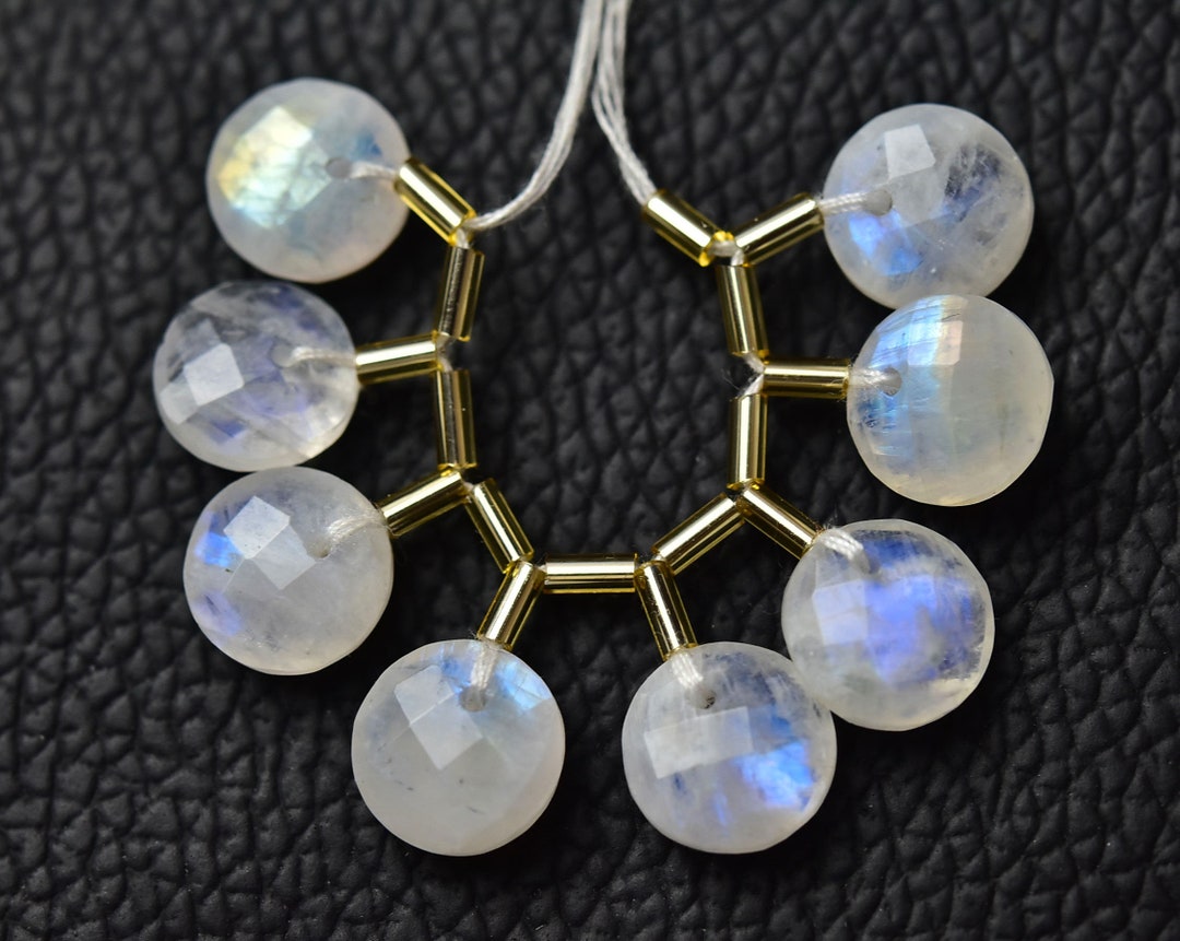 Natural Rainbow Moonstone Beads ( 1mm Hole Front Drilled ) 10mm Faceted ...