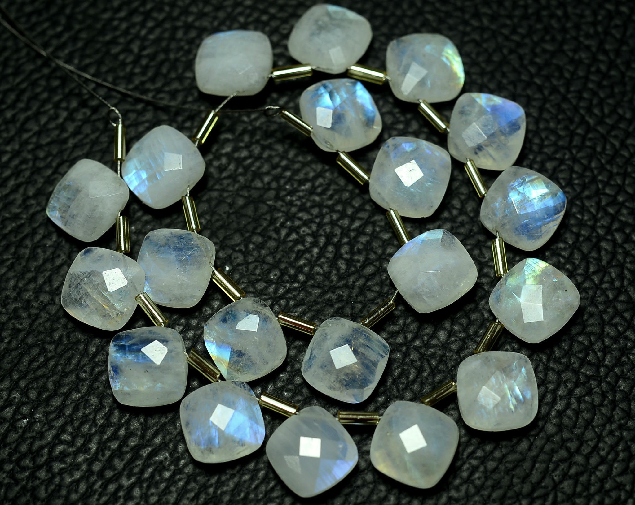 Natural Rainbow Moonstone Beads 10mm Faceted Cushion | Etsy