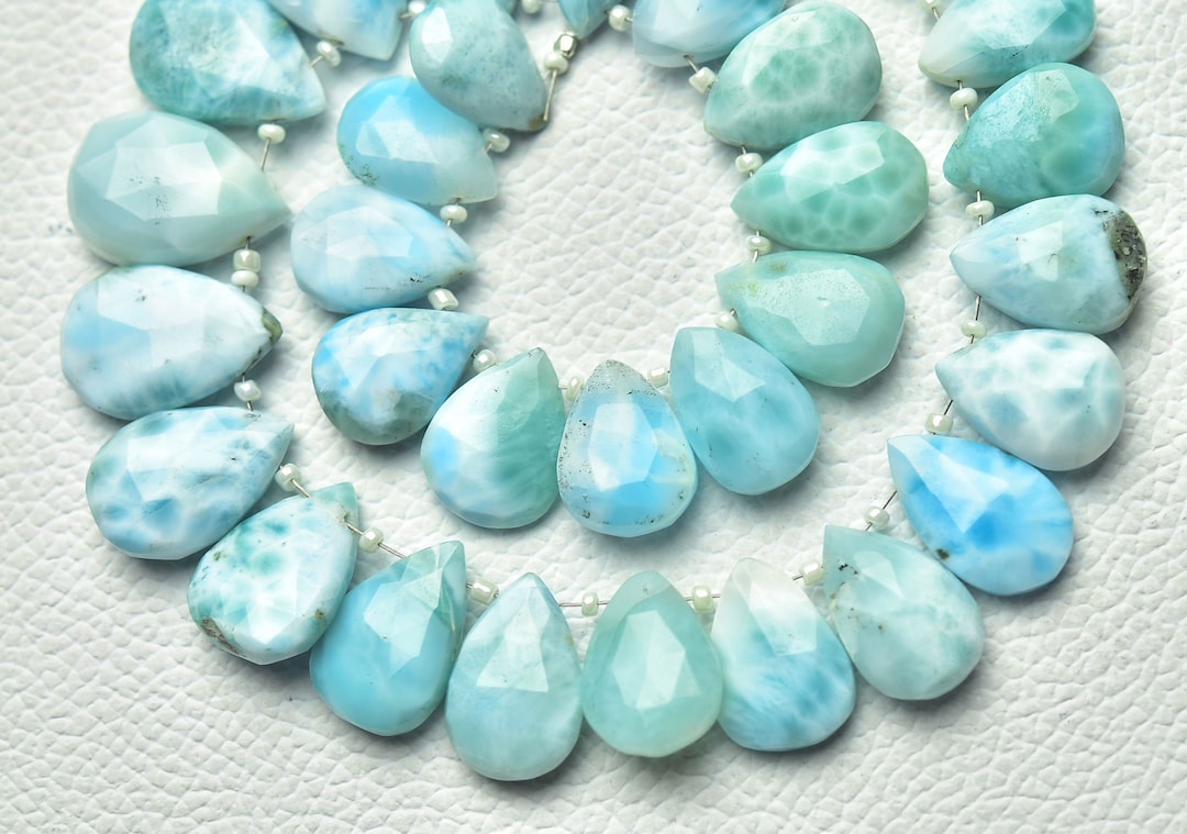 Natural Larimar Pear Beads 10x13mm to 11x15mm Faceted Big Pear ...