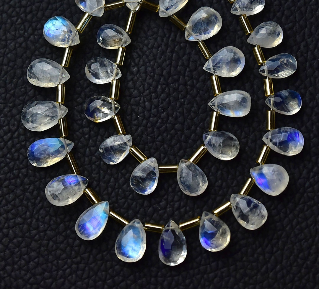 Natural Rainbow Moonstone Pear Beads 7x10mm Faceted Pear Briolettes ...