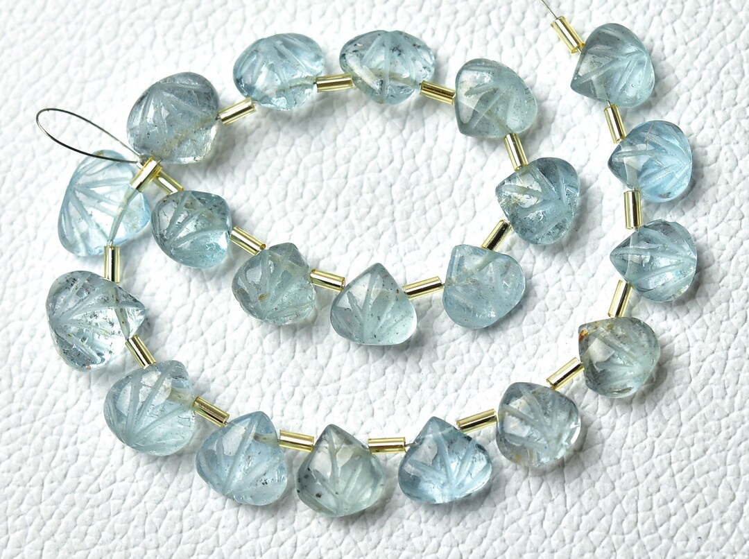 Natural Moss Aquamarine Carved Beads 7mm to 9mm Gemstone Carving Heart ...