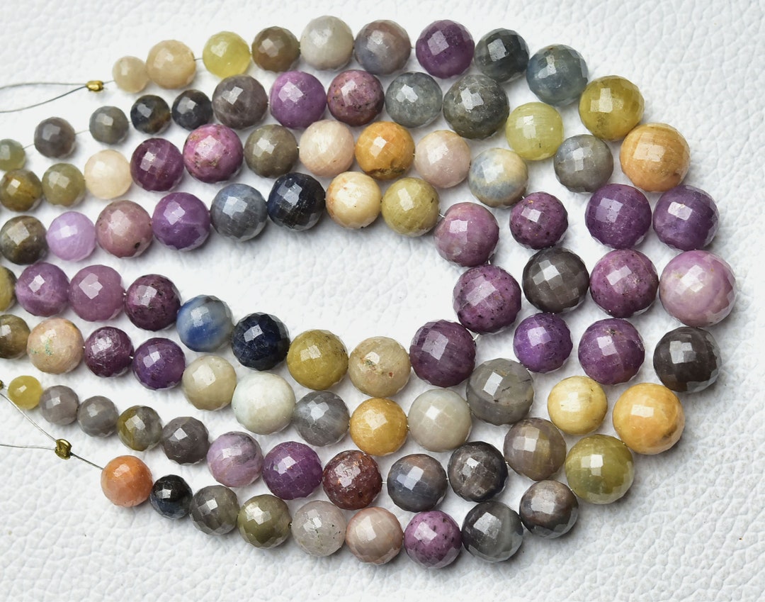 8 Inches Natural Multi Sapphire Ball Beads 5mm to 9mm Faceted Disco ...