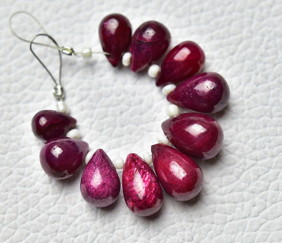 Natural Ruby Plain Teardrop Beads Smooth Tear Drop Briolettes Gemstone ...