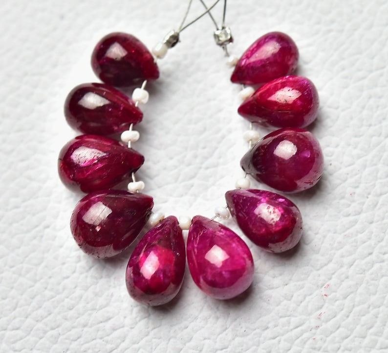 Natural Ruby Plain Teardrop Beads Smooth Tear Drop Briolettes Gemstone ...