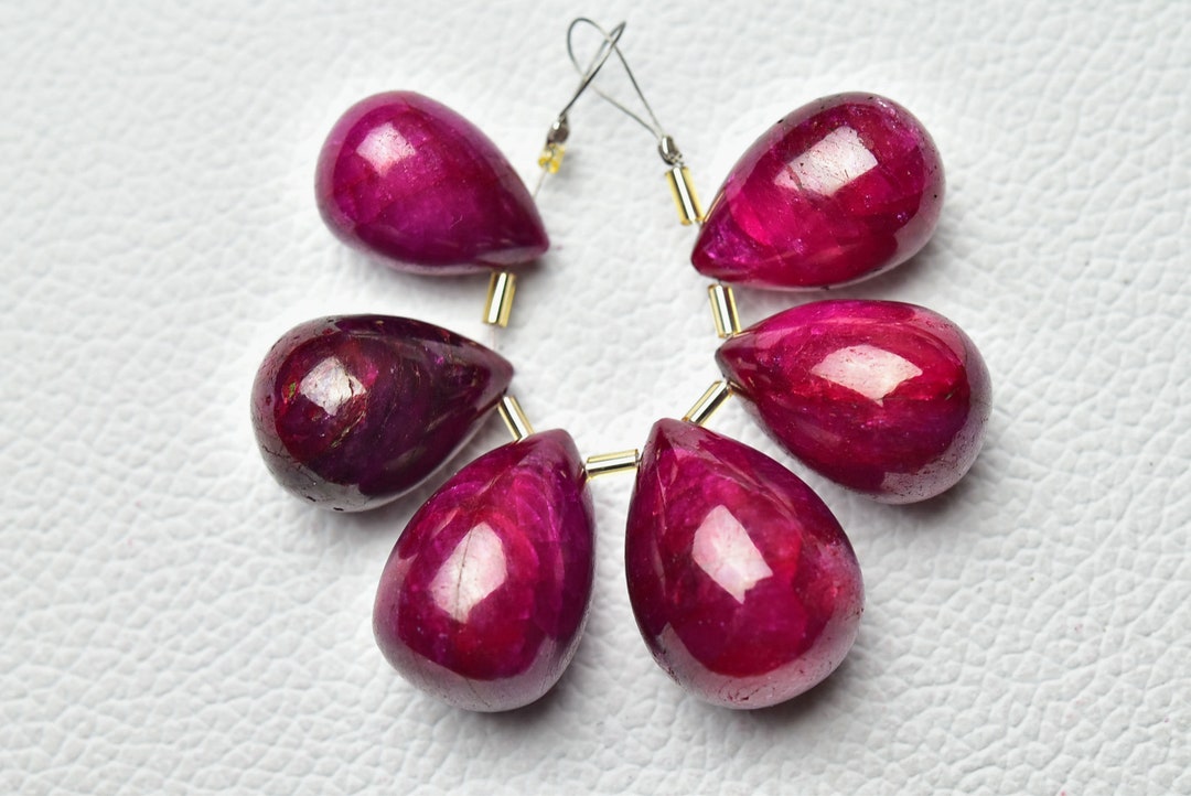 Natural Ruby Plain Teardrop Beads Smooth Tear Drop Briolettes Gemstone ...