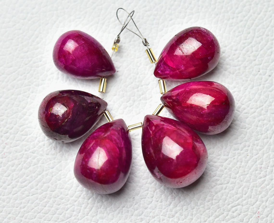 Natural Ruby Plain Teardrop Beads Smooth Tear Drop Briolettes Gemstone ...