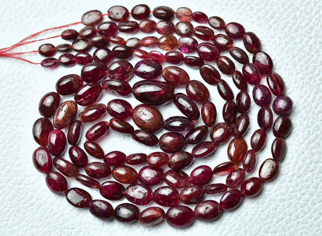 14 Inches Strand Natural Red Spinel Beads 5mm to 9mm Smooth Oval Beads ...
