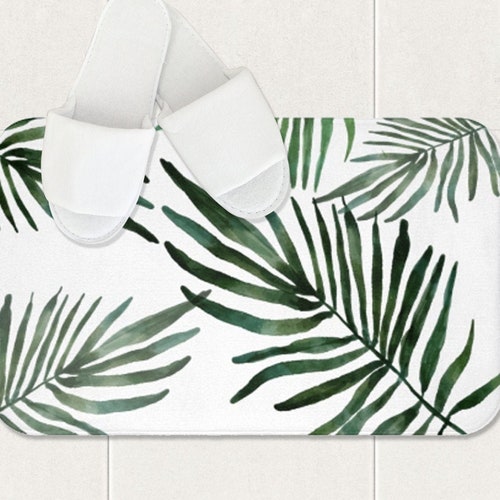 Tropical Leaf Bath Mat Beautiful Palm Leaves Print Bathroom - Etsy UK