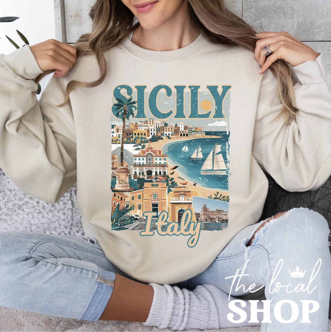 Vintage Sicily Italy Sweatshirt: Travel Collage Crewneck - Etsy