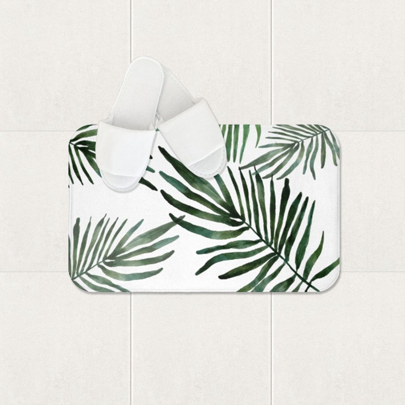 Tropical Leaf Bath Mat Beautiful Palm Leaves Print Bathroom - Etsy UK