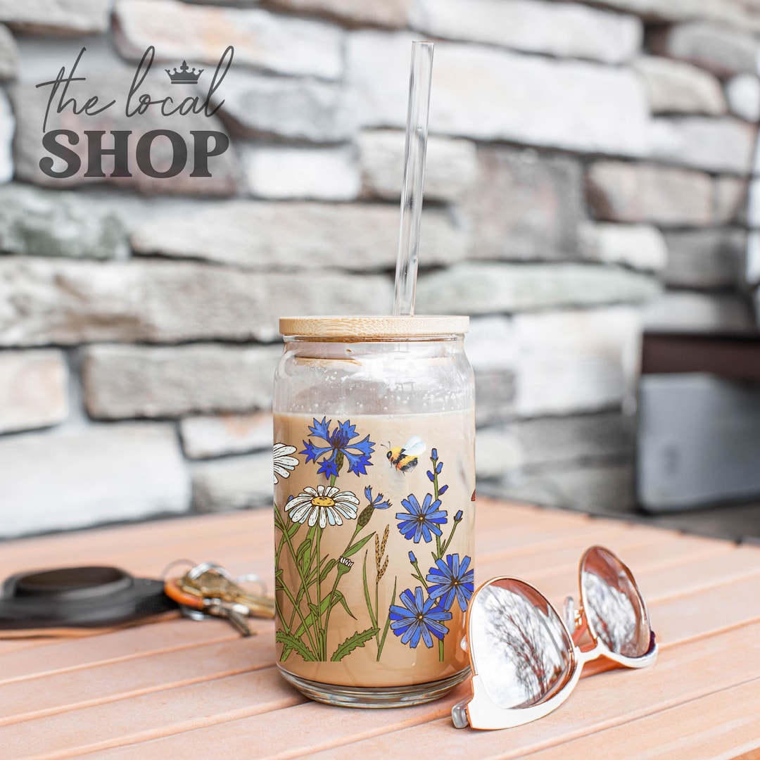 Vintage Wildflowers Glass Tumbler Bees & Butterflies Wild Flowers ...