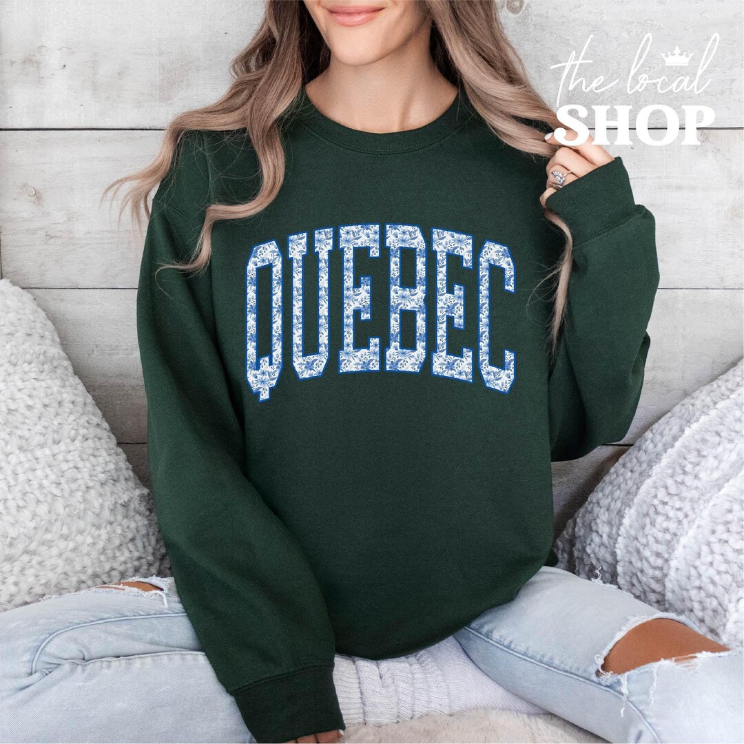 Quebec Sweatshirt: Blue Floral Varsity Crewneck - Etsy