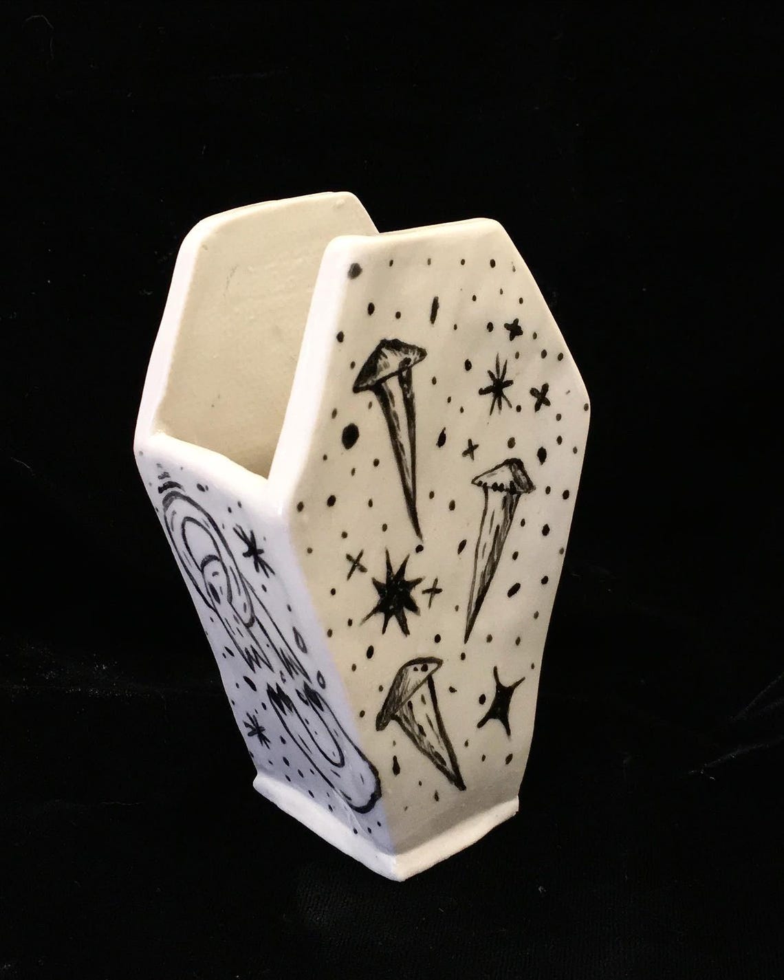 Handmade Gothic Coffin Vase – Tattoo-inspired Ceramic Art for Witchy ...