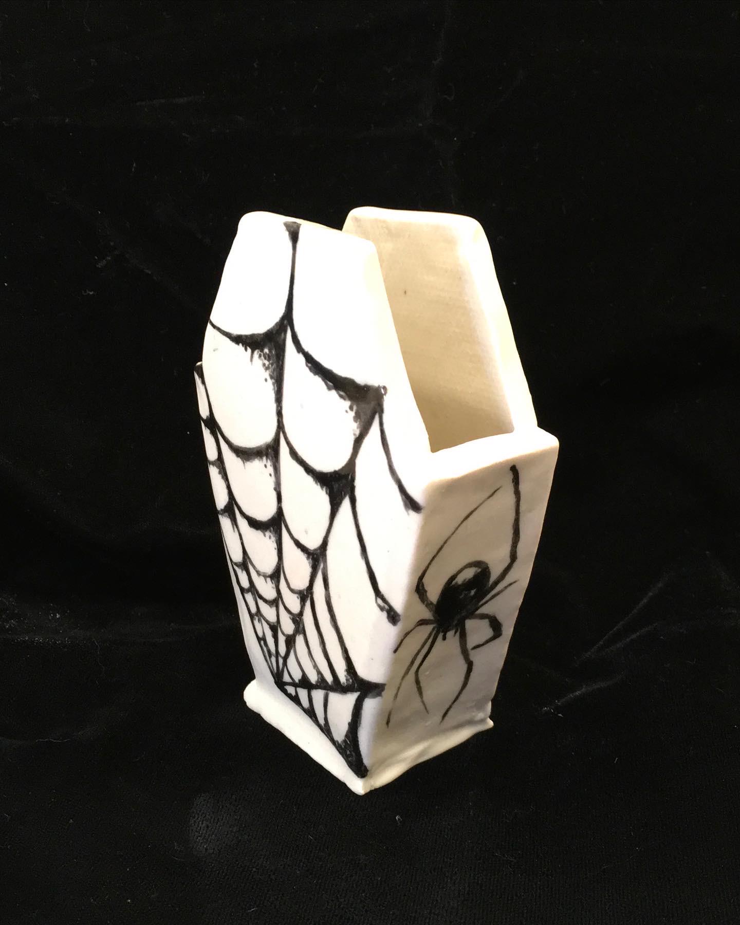 Handmade Coffin-shaped Ceramic Vase – Gothic Spiderweb & Spider Design ...
