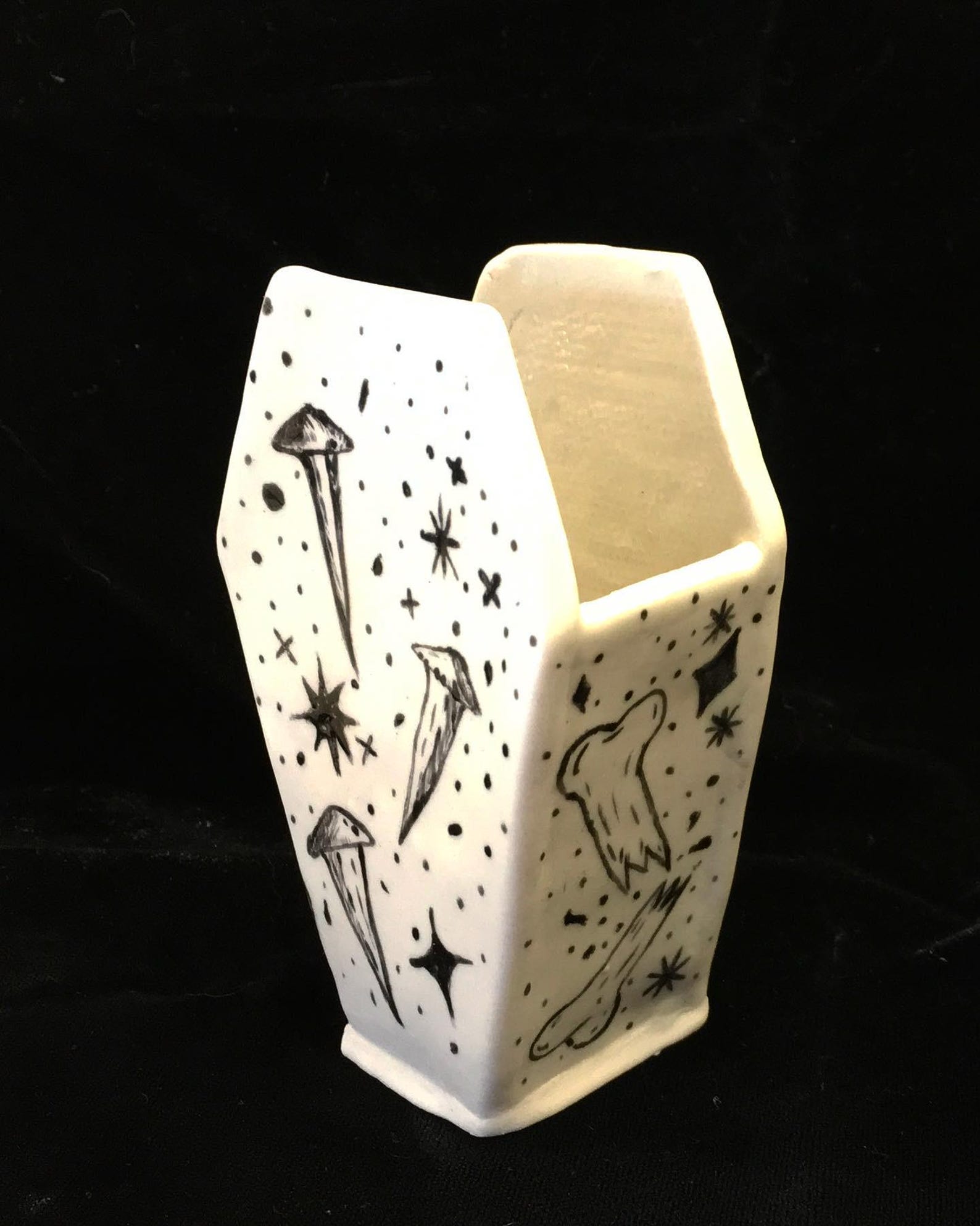 Handmade Gothic Coffin Vase – Tattoo-inspired Ceramic Art for Witchy ...