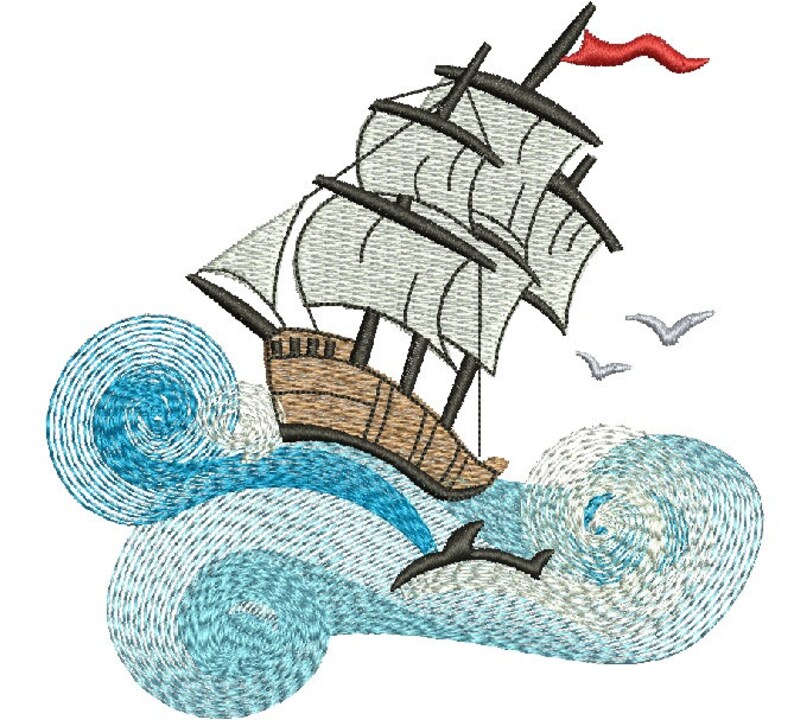 Sailing Ship on the Waves Machine Embroidery Designs - Etsy