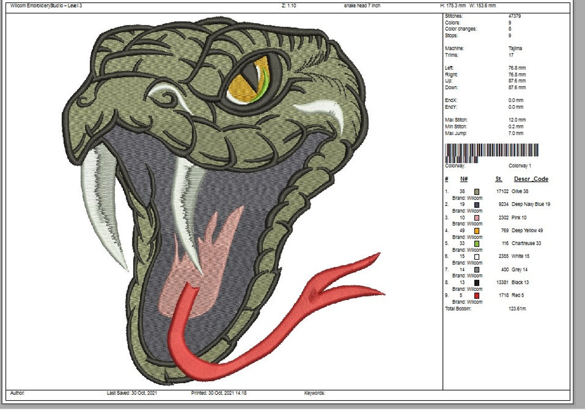Snake Head Machine Embroidery Design Instantly Download - Etsy