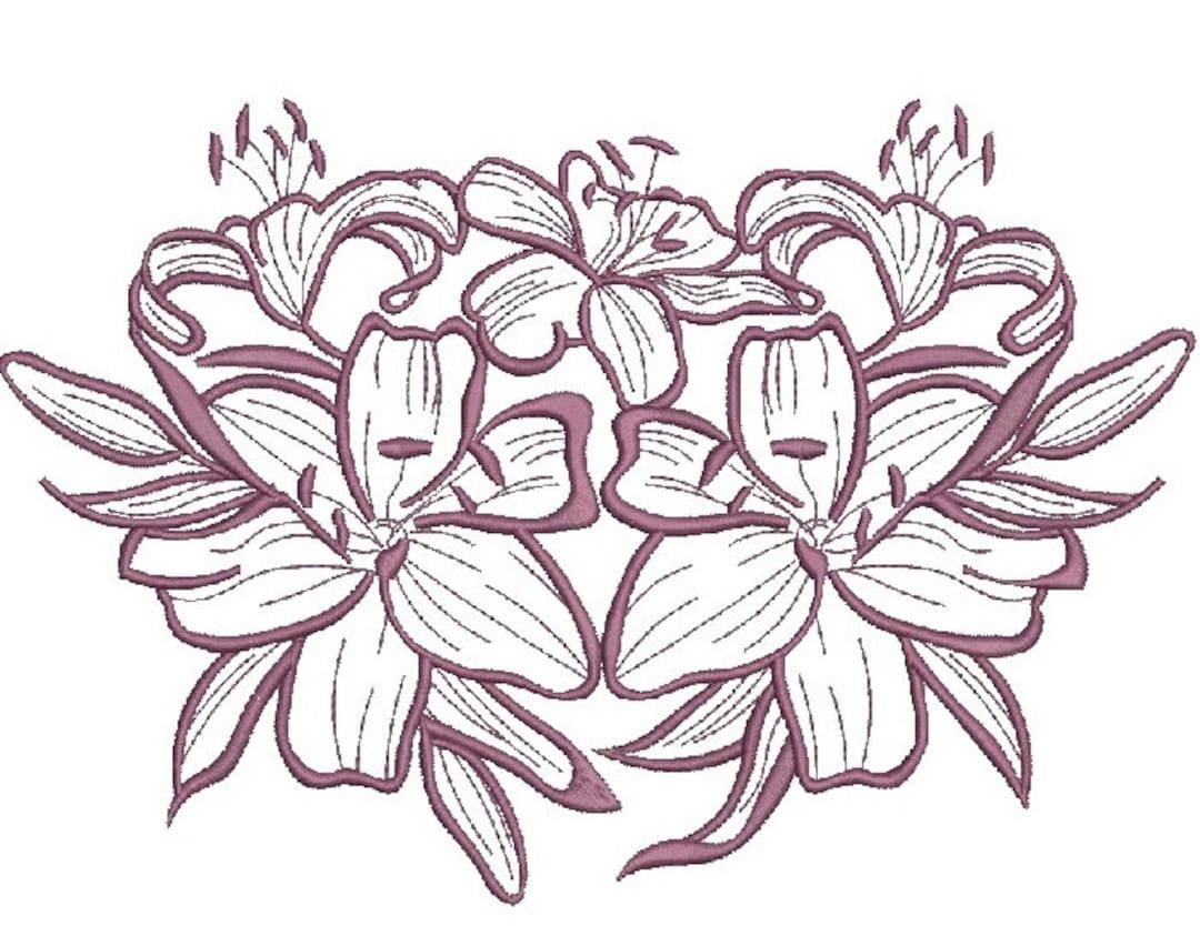 Bouquet Lilies Machine Embroidery Design - Etsy