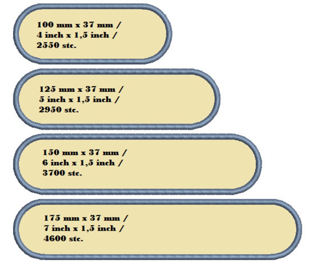 Name Patch Border Design Rounded Applique (patch) Set 4 Sizes, Machine ...