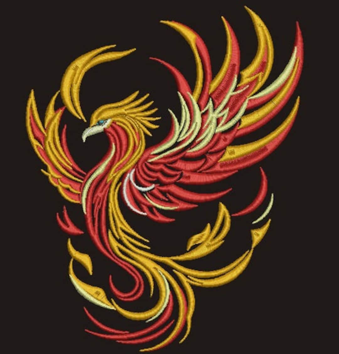 Red Gold Fire Phoenix Machine Embroidery Design, Instantly Download - Etsy