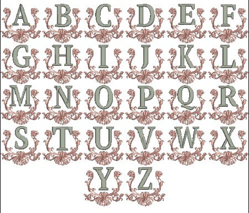 Victorian Pattern Font / Monogram Alphabet Machine Embroidery - Etsy